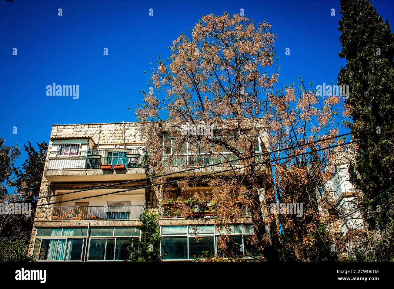 View of the facade of a building in the historic district of of ...