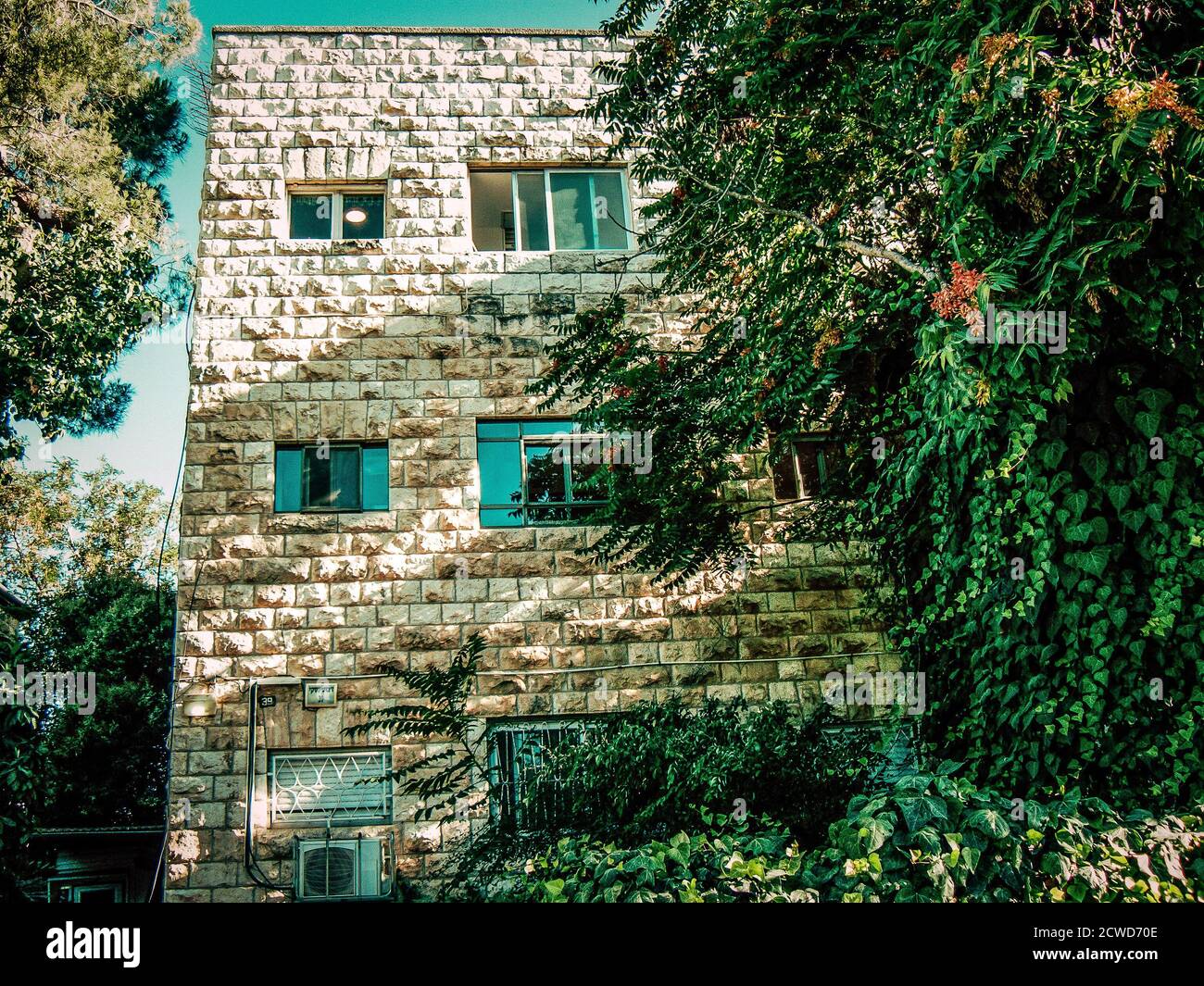 View of the facade of a building in the historic district of of ...