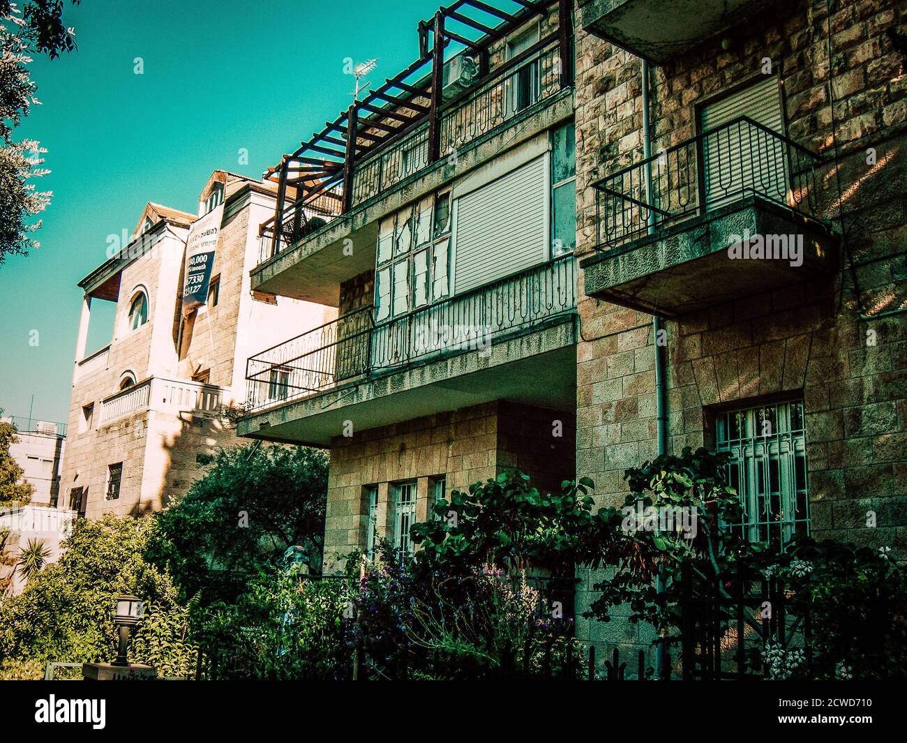 View of the facade of a building in the historic district of of ...