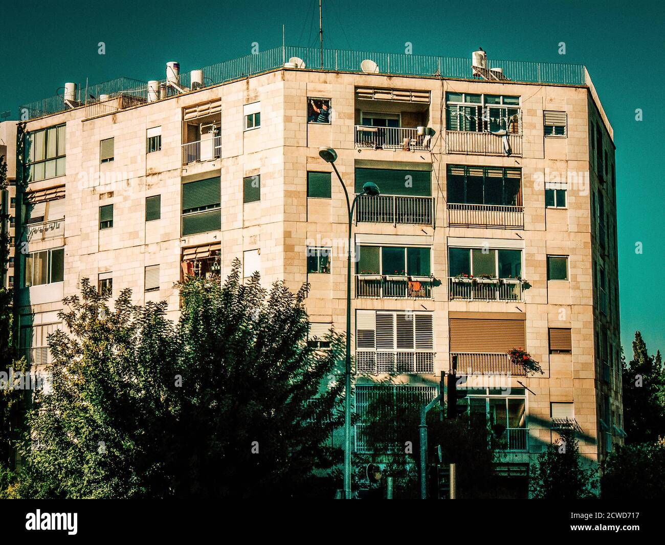 View of the facade of a building in the historic district of of ...