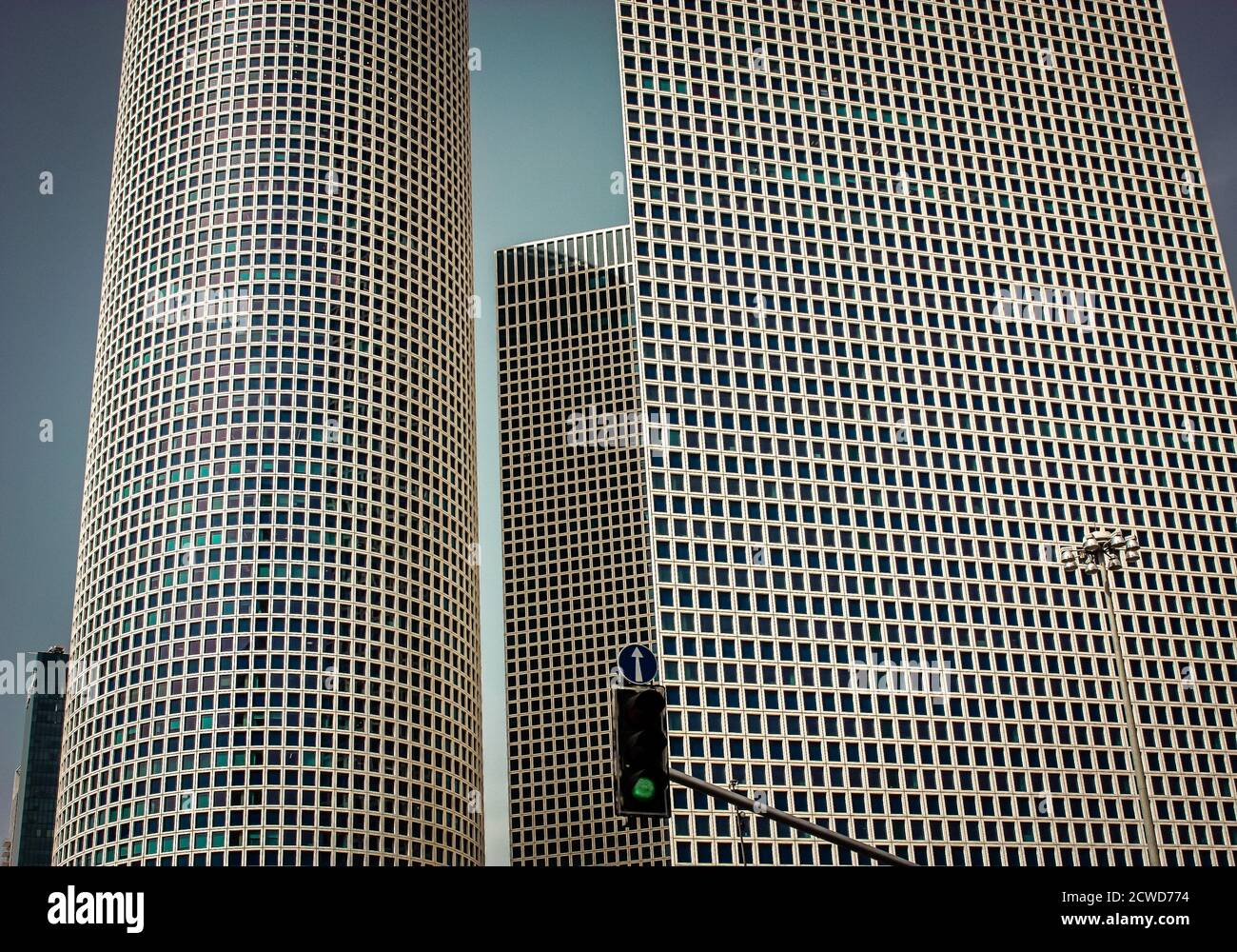 View of the facade of a modern building in the city center of Tel Aviv ...