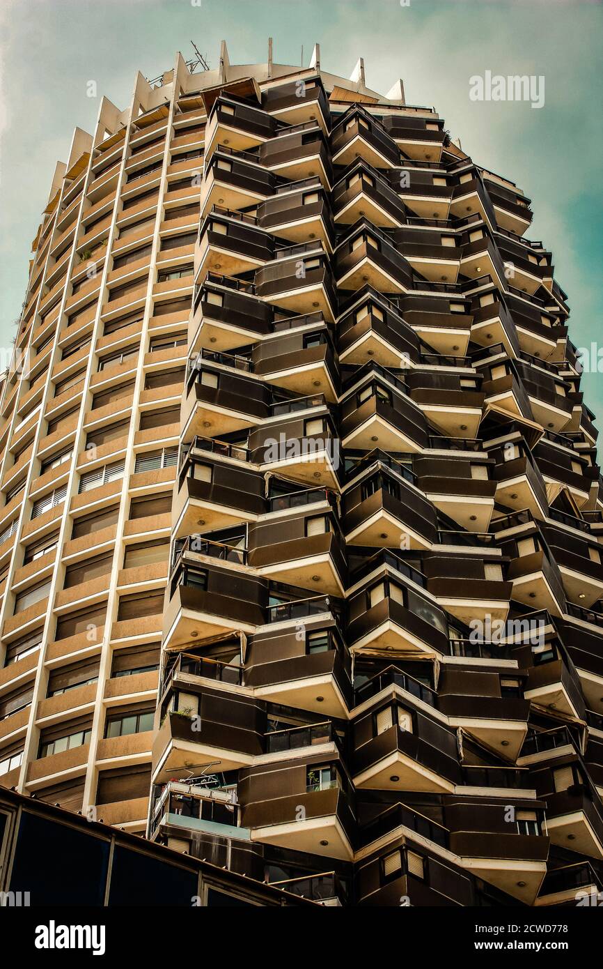 View of the facade of a modern building in the city center of Tel Aviv ...