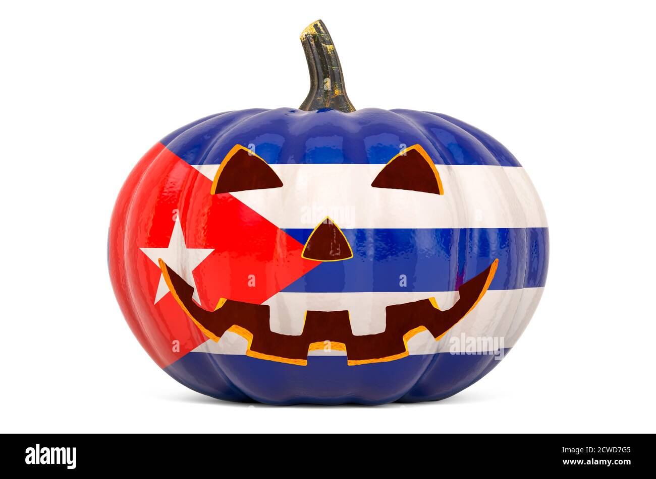 Halloween in Cuba concept. Evil carved pumpkin with Cuban flag, 3D ...
