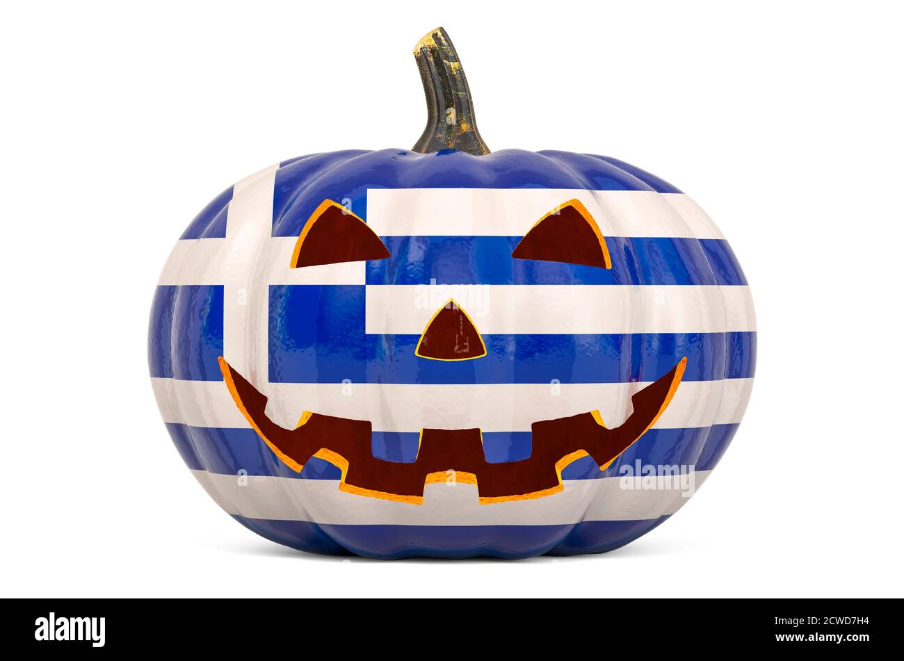 Halloween in Greece concept. Evil carved pumpkin with Greek flag, 3D ...