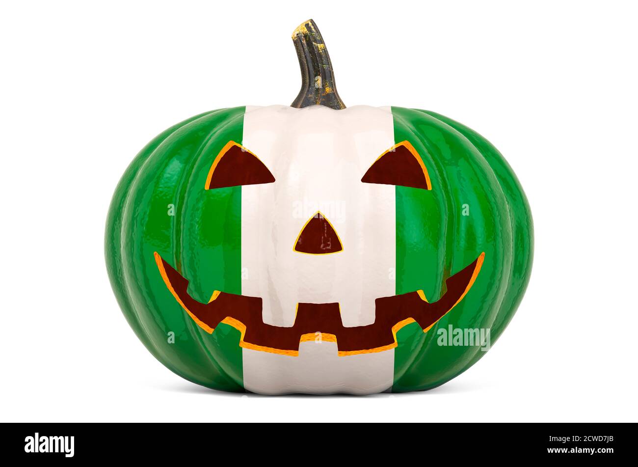 Halloween in Nigeria concept. Evil carved pumpkin with Nigerian flag ...