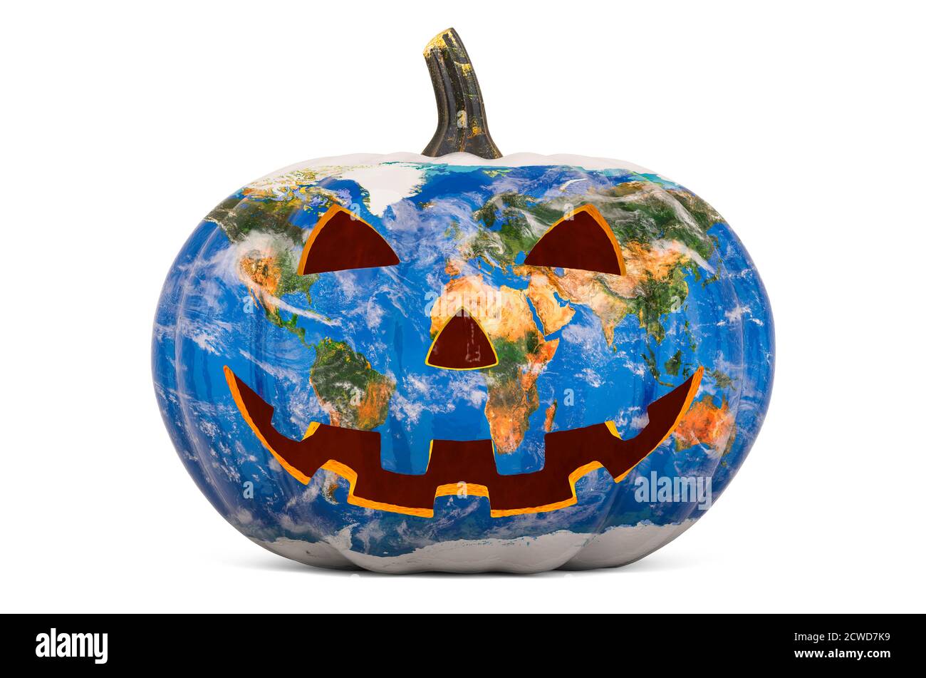 Halloween pumpkin with Earth map texture. 3D rendering isolated on ...