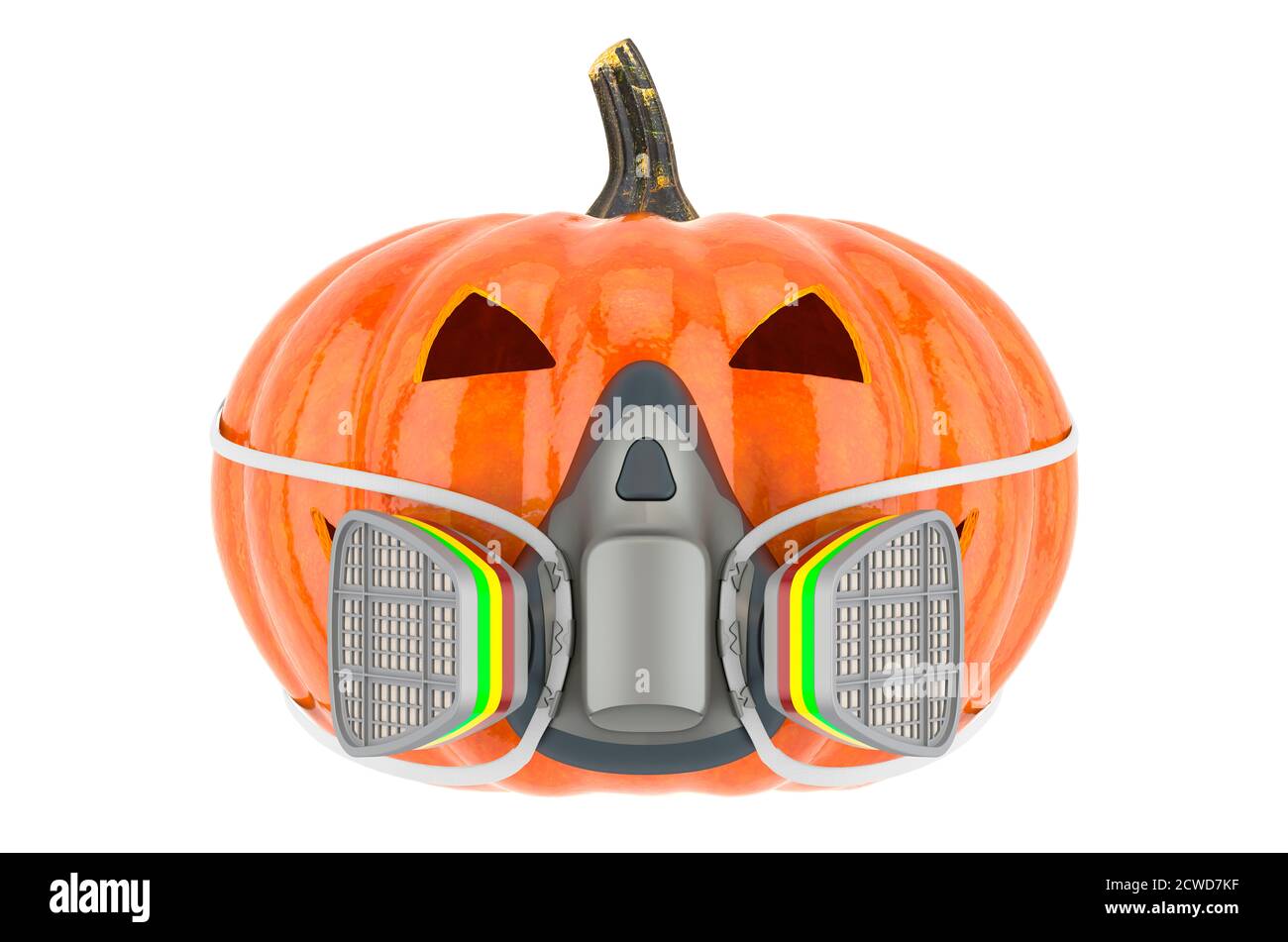 Halloween pumpkin with respirator. 3D rendering isolated on white ...