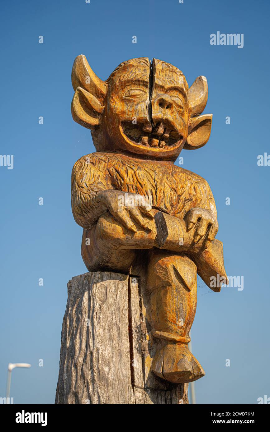 The imp was blown into the cathedral by strong winds hi-res stock ...