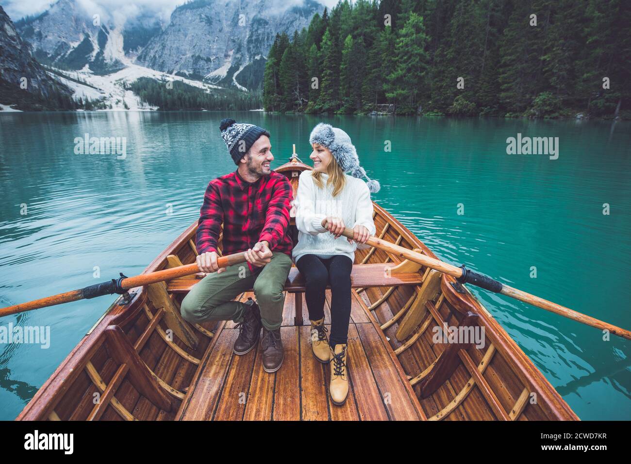 Mountain stories. Happy couple on a wanderlust vacation. Boyfriend and ...