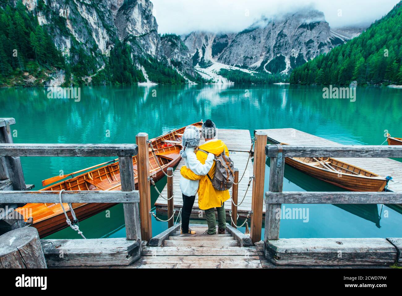 Mountain stories. Happy couple on a wanderlust vacation. Boyfriend and ...