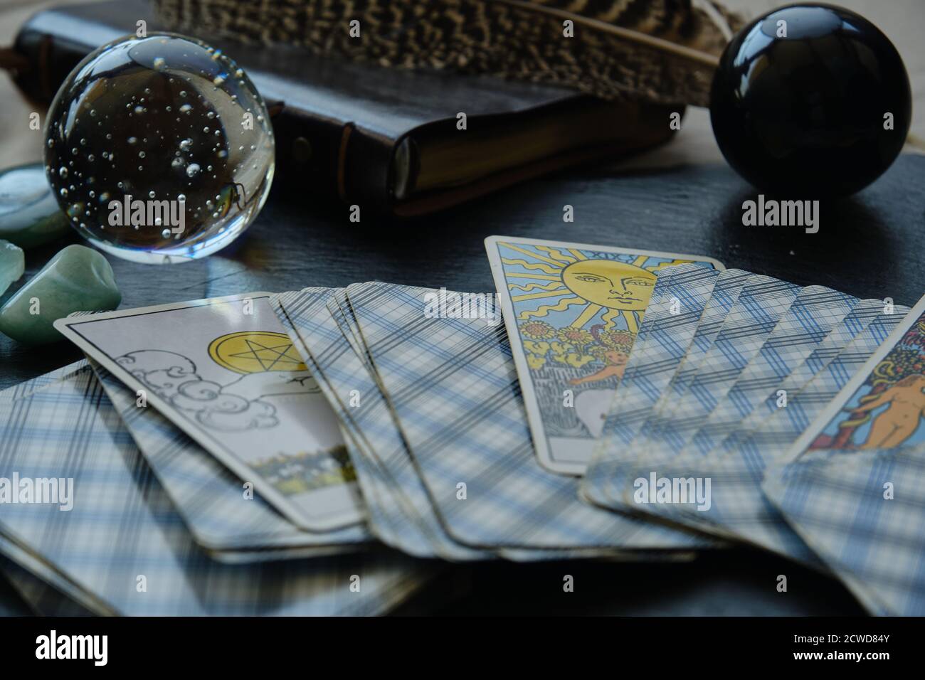Tarot cards on the table Stock Photo - Alamy