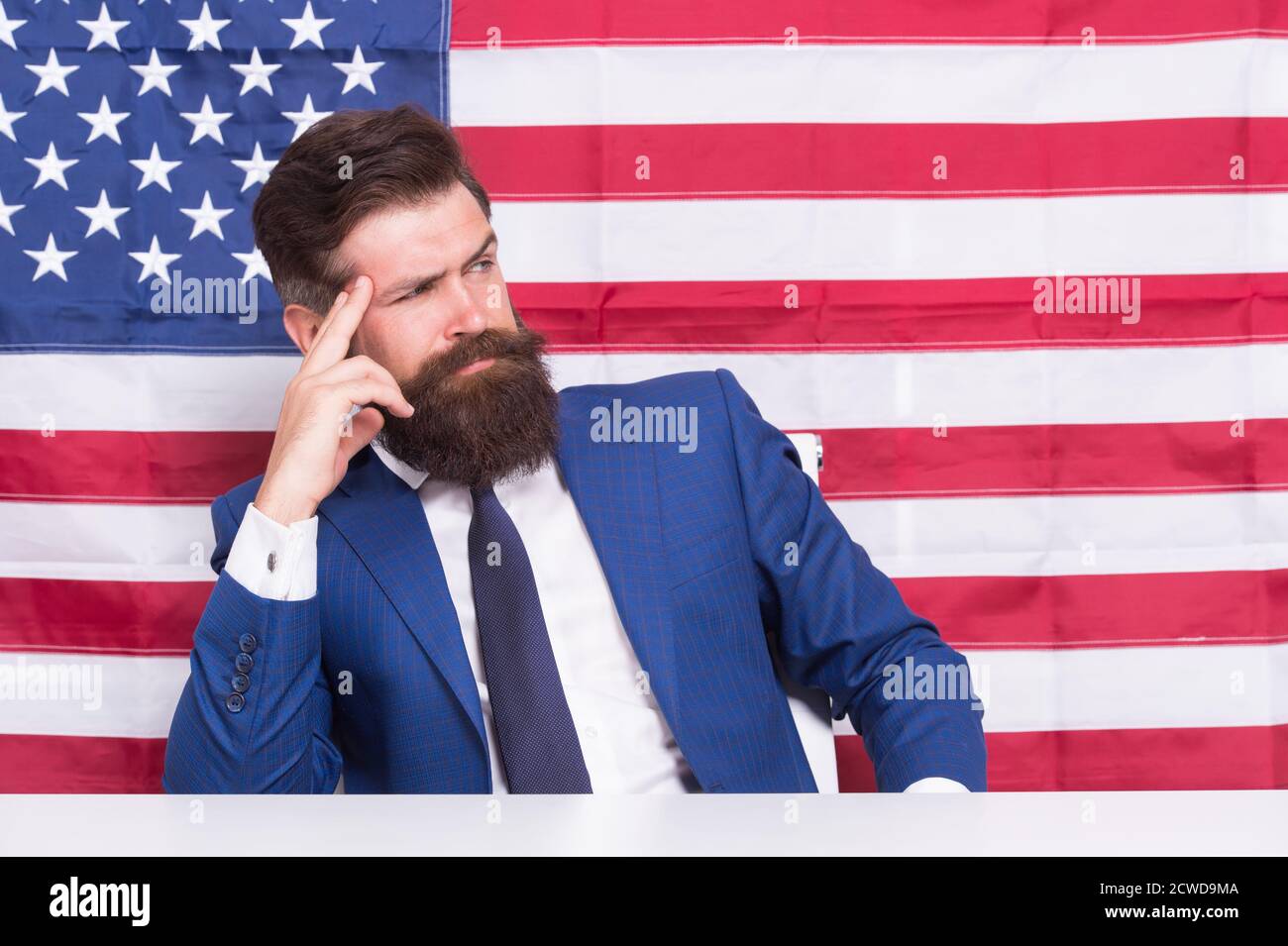 Man officiary placement working for american government USA flag ...