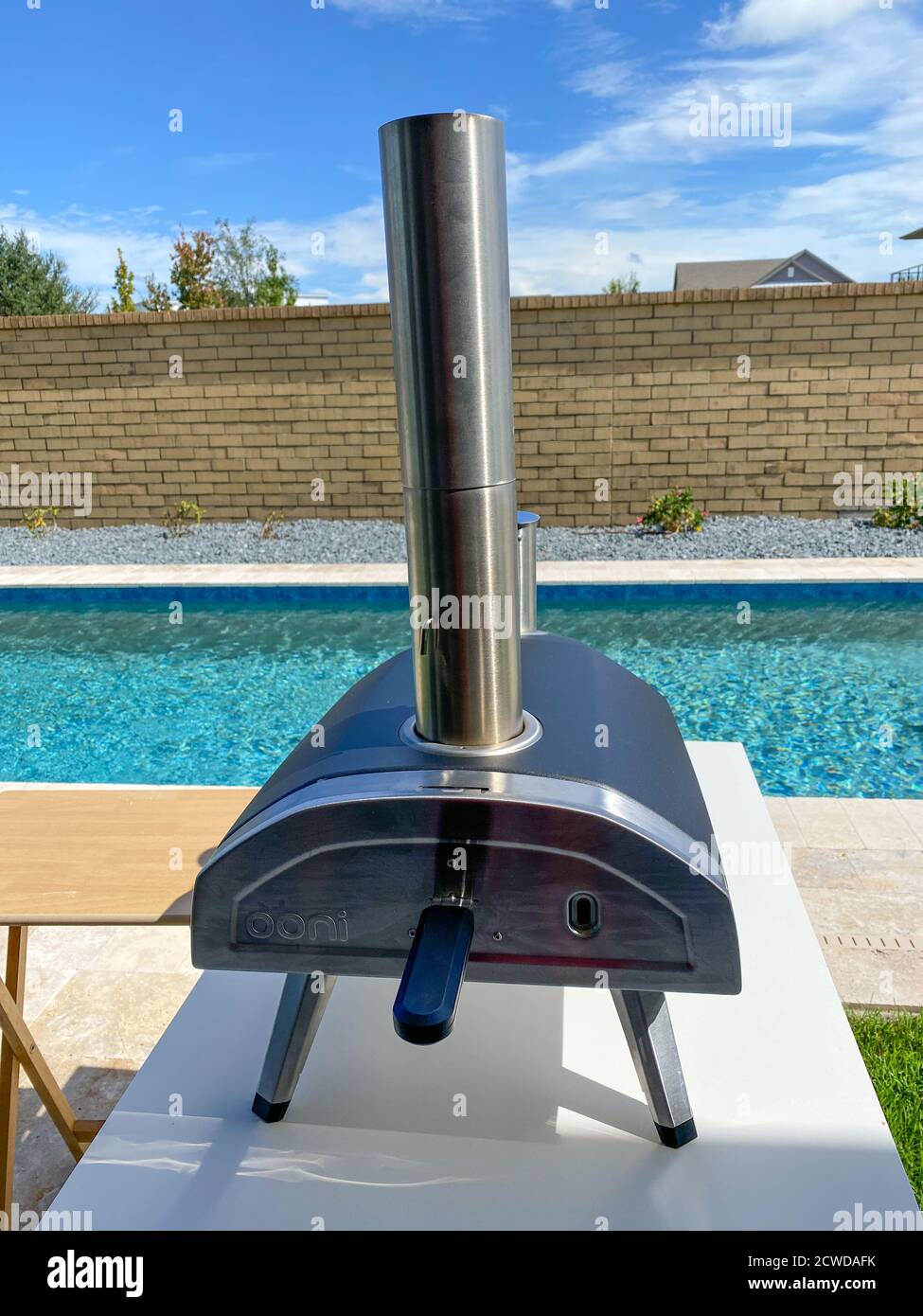 Orlando, FL/USA - 9/7/20: An Ooni wood fired pizza oven next to a ...