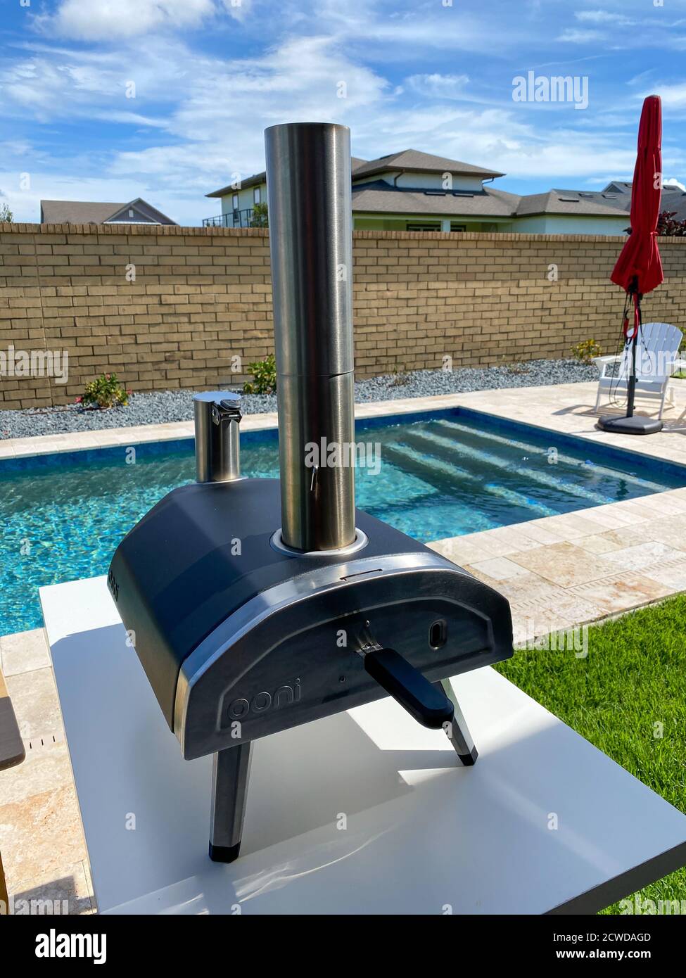 Orlando, FL/USA - 9/7/20: An Ooni wood fired pizza oven next to a ...