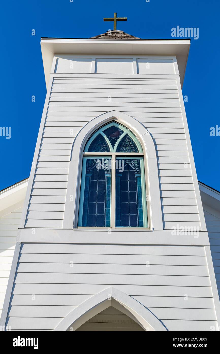Cross on top of steeple at St Paul Catholic Chapel in Pass Christian ...