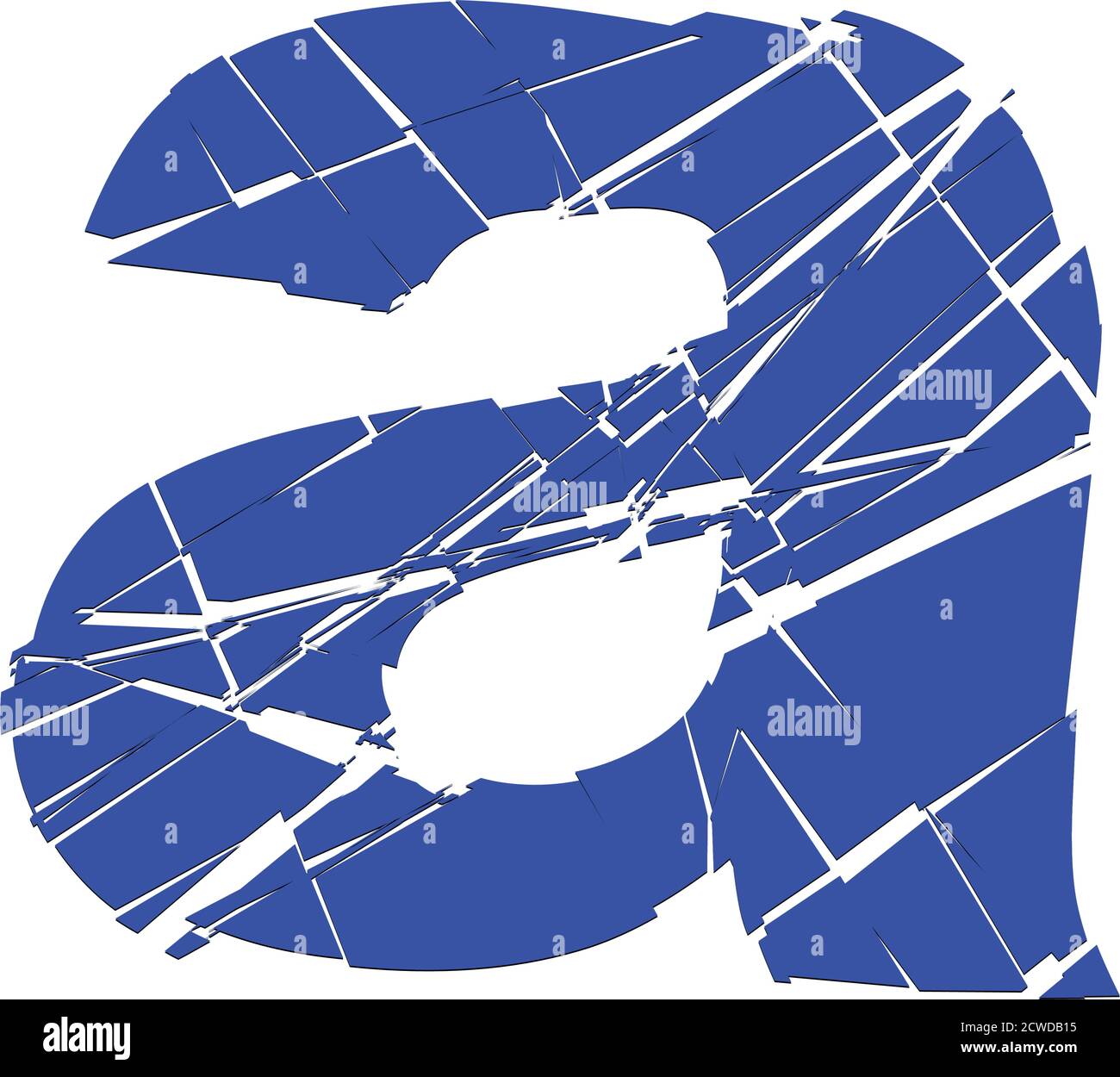 Colorful lowercase letter /a/ with fracture, broken, shattered effect ...