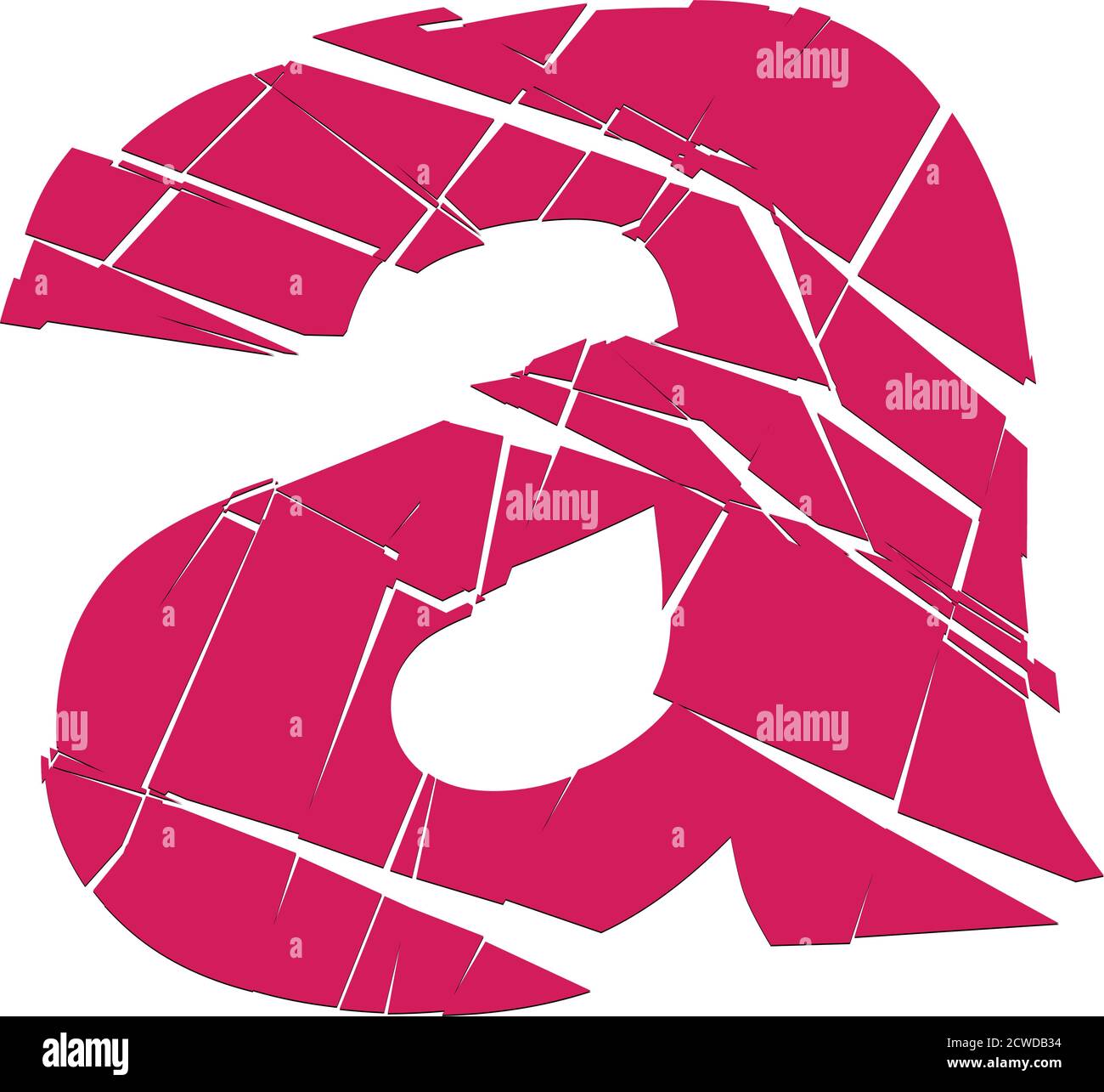 Colorful lowercase letter /a/ with fracture, broken, shattered effect ...