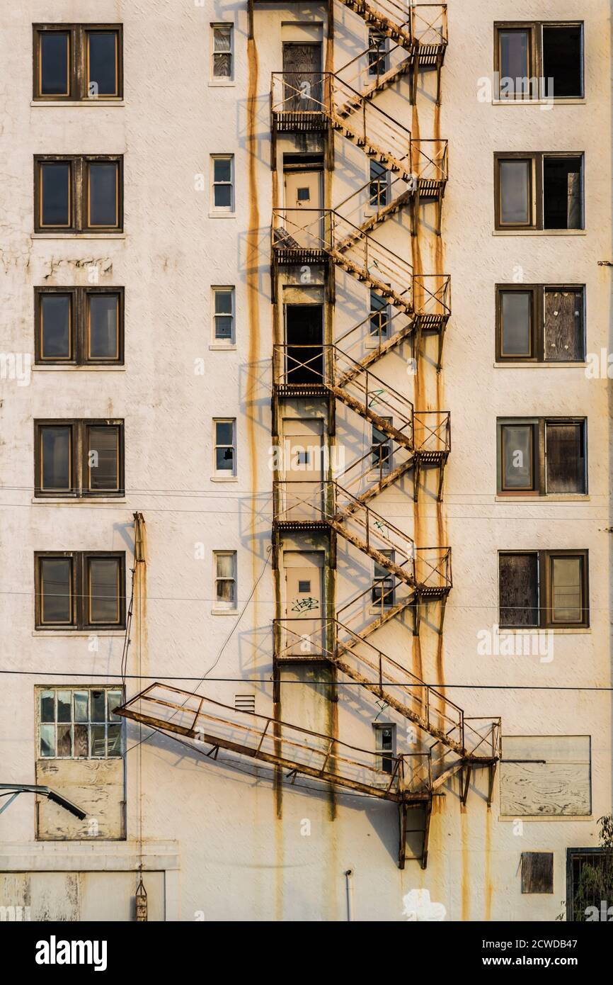 Rusted steel fire escape of the Markham Hotel just prior to major ...