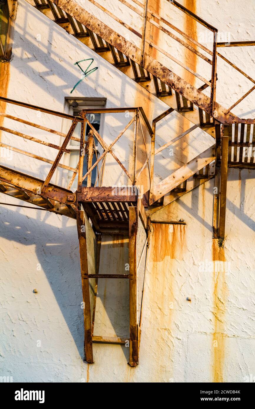 Rusted steel fire escape of the Markham Hotel just prior to major ...