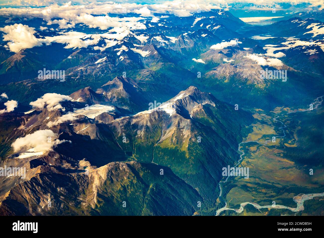 Aerial view of Alaska ice mountains covered with snow at day Stock ...