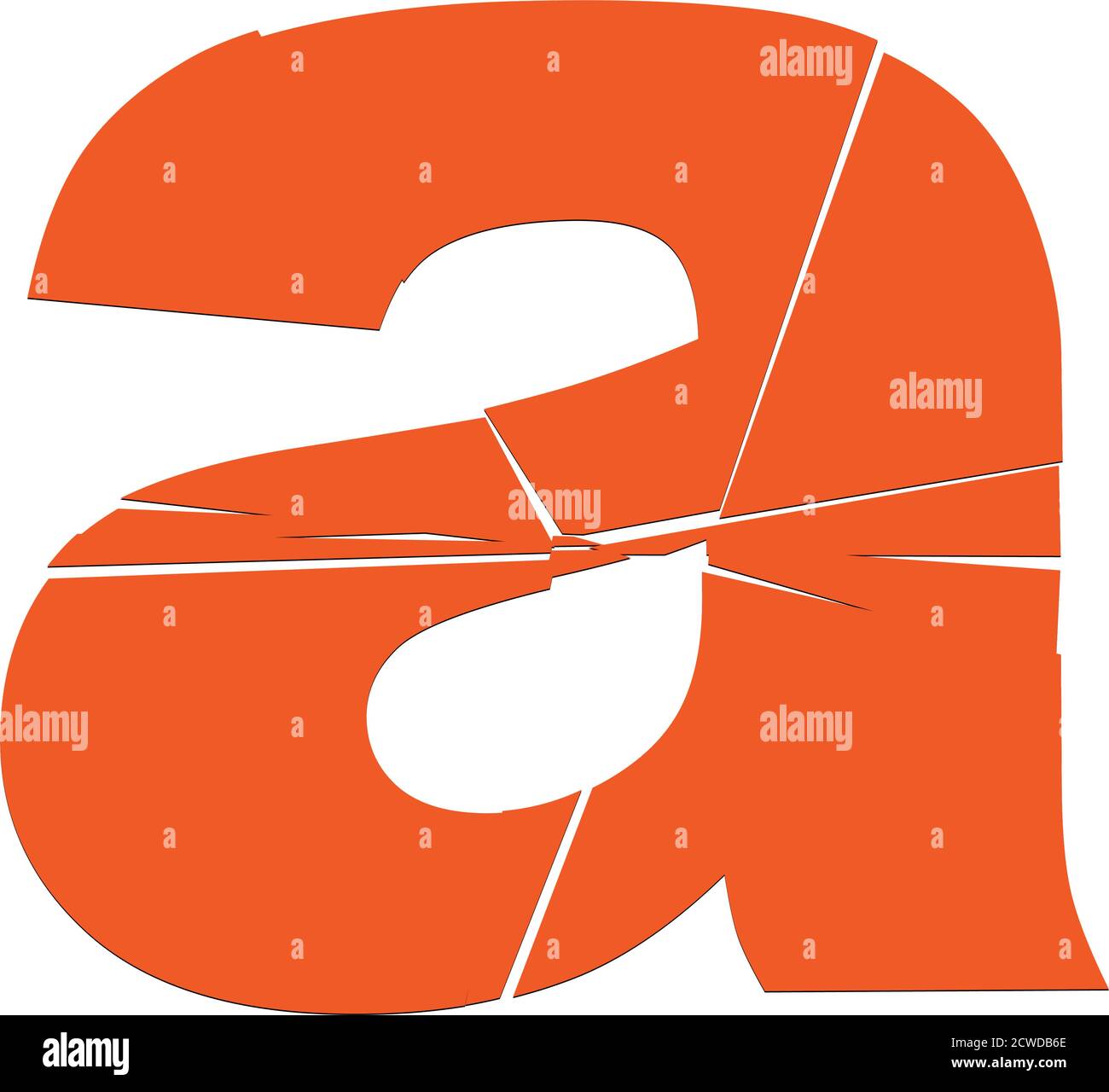 Colorful lowercase letter /a/ with fracture, broken, shattered effect ...
