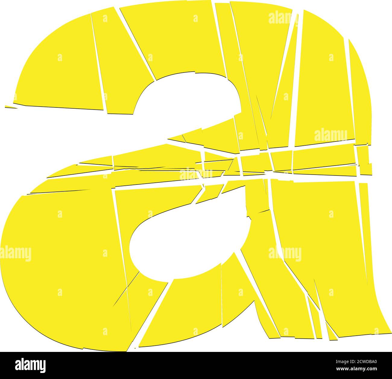 Colorful lowercase letter /a/ with fracture, broken, shattered effect ...