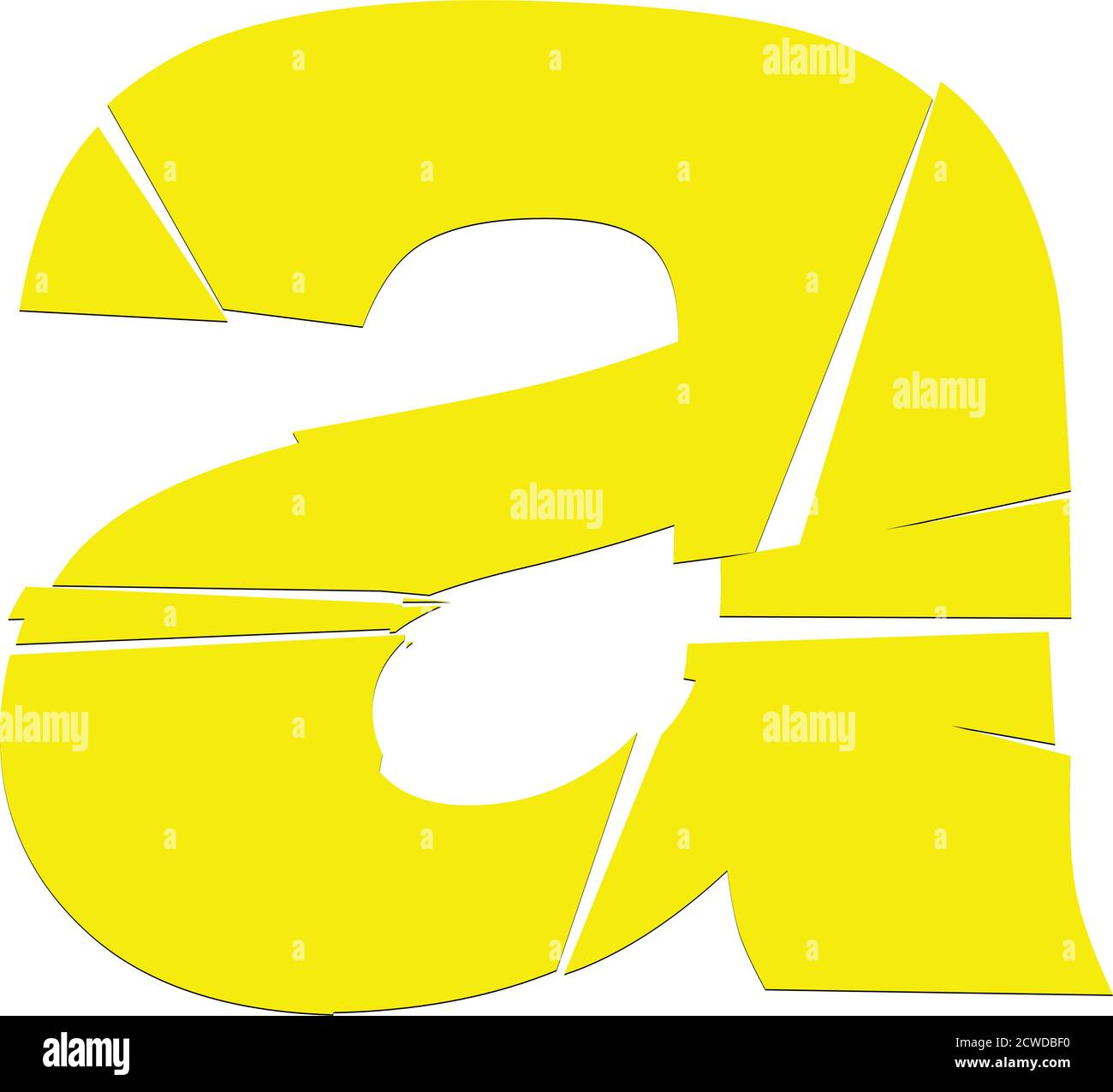 Colorful lowercase letter /a/ with fracture, broken, shattered effect ...