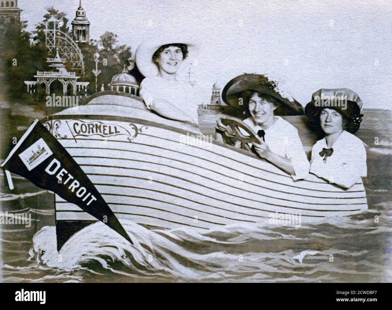 Studio location photographic of 3 women in a "boat" circa 1910 Stock ...
