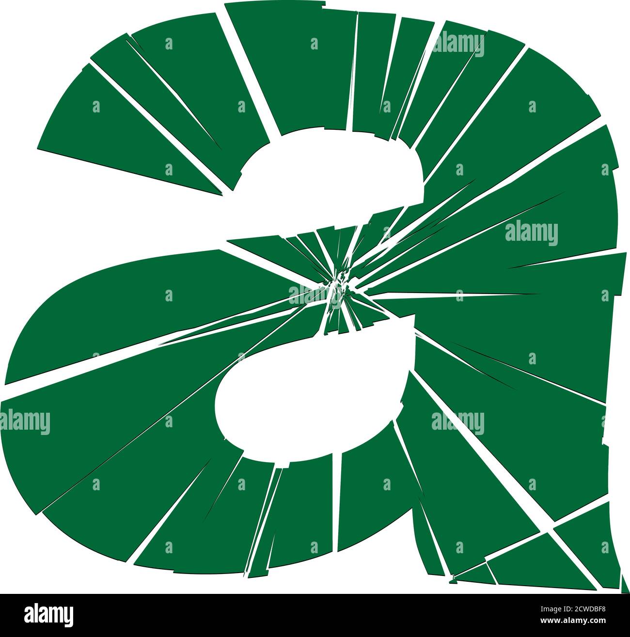 Colorful lowercase letter /a/ with fracture, broken, shattered effect ...