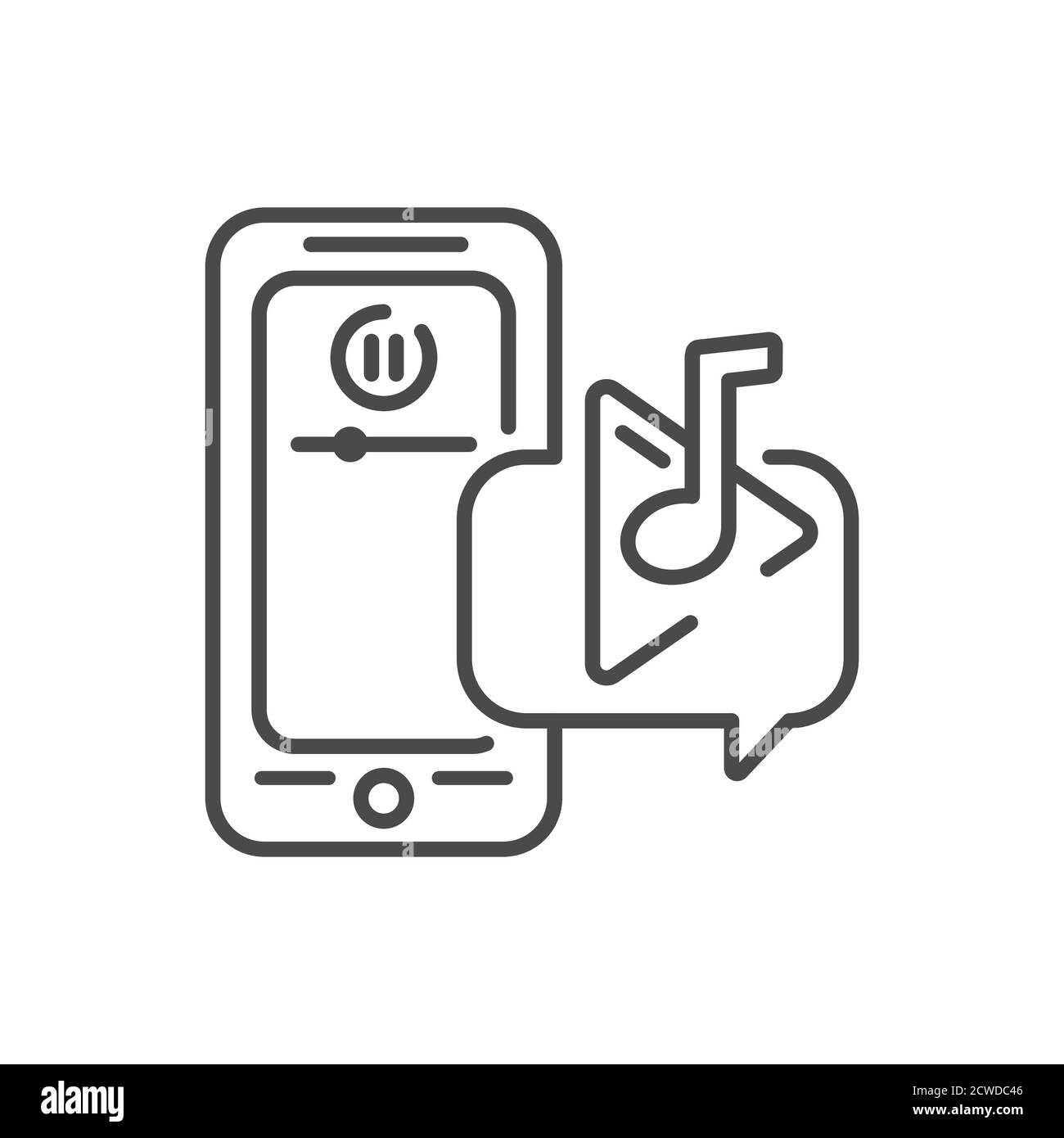 Music player mobile application in smartphone black line icon ...