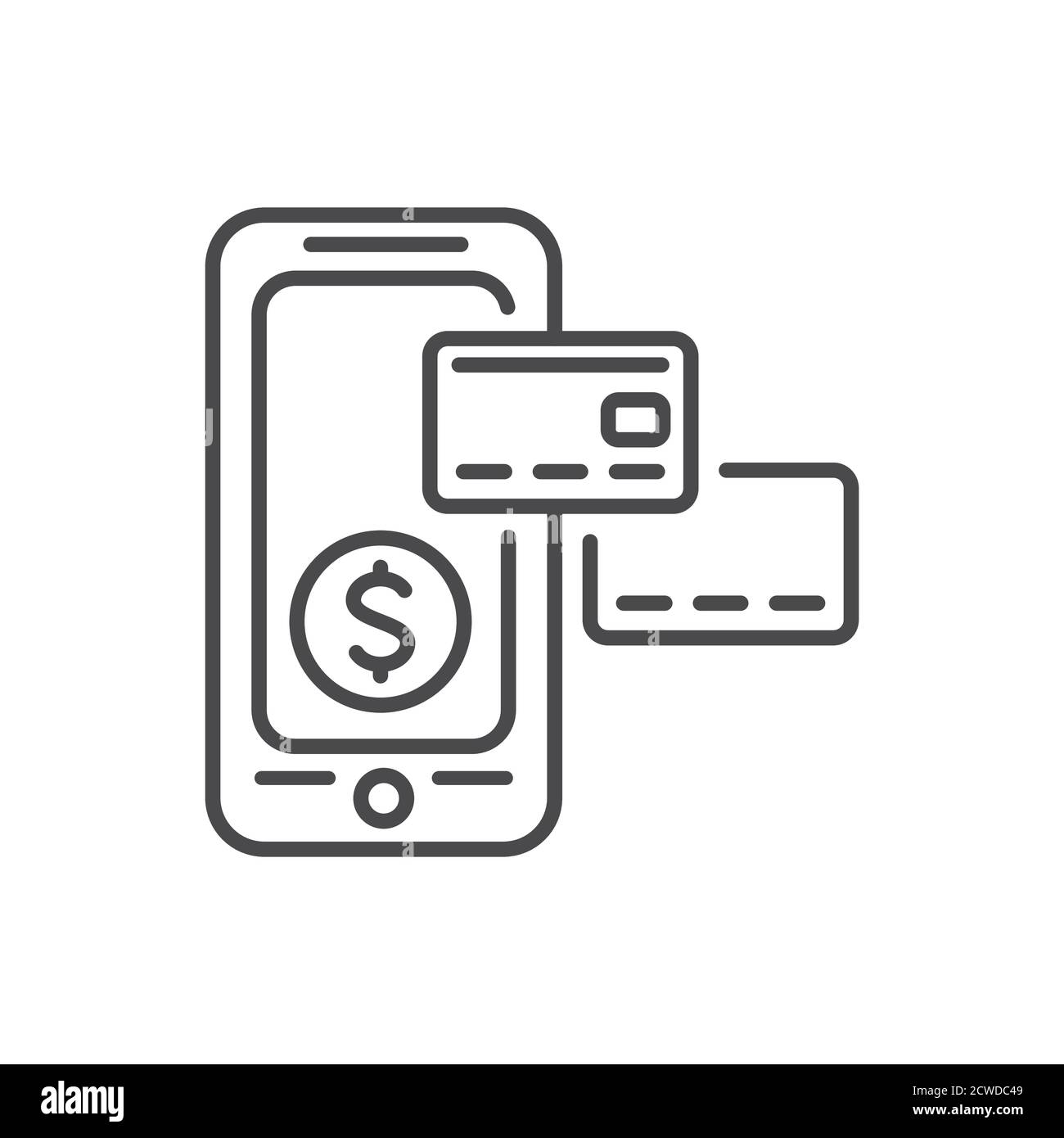 Internet banking mobile application in smartphone black line icon ...
