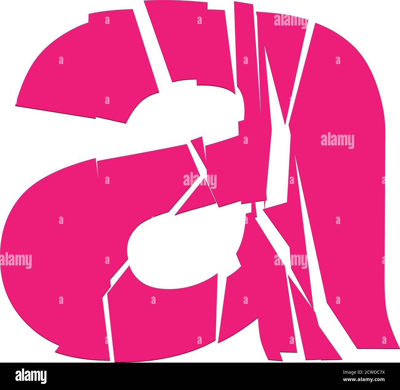 Colorful lowercase letter /a/ with fracture, broken, shattered effect ...