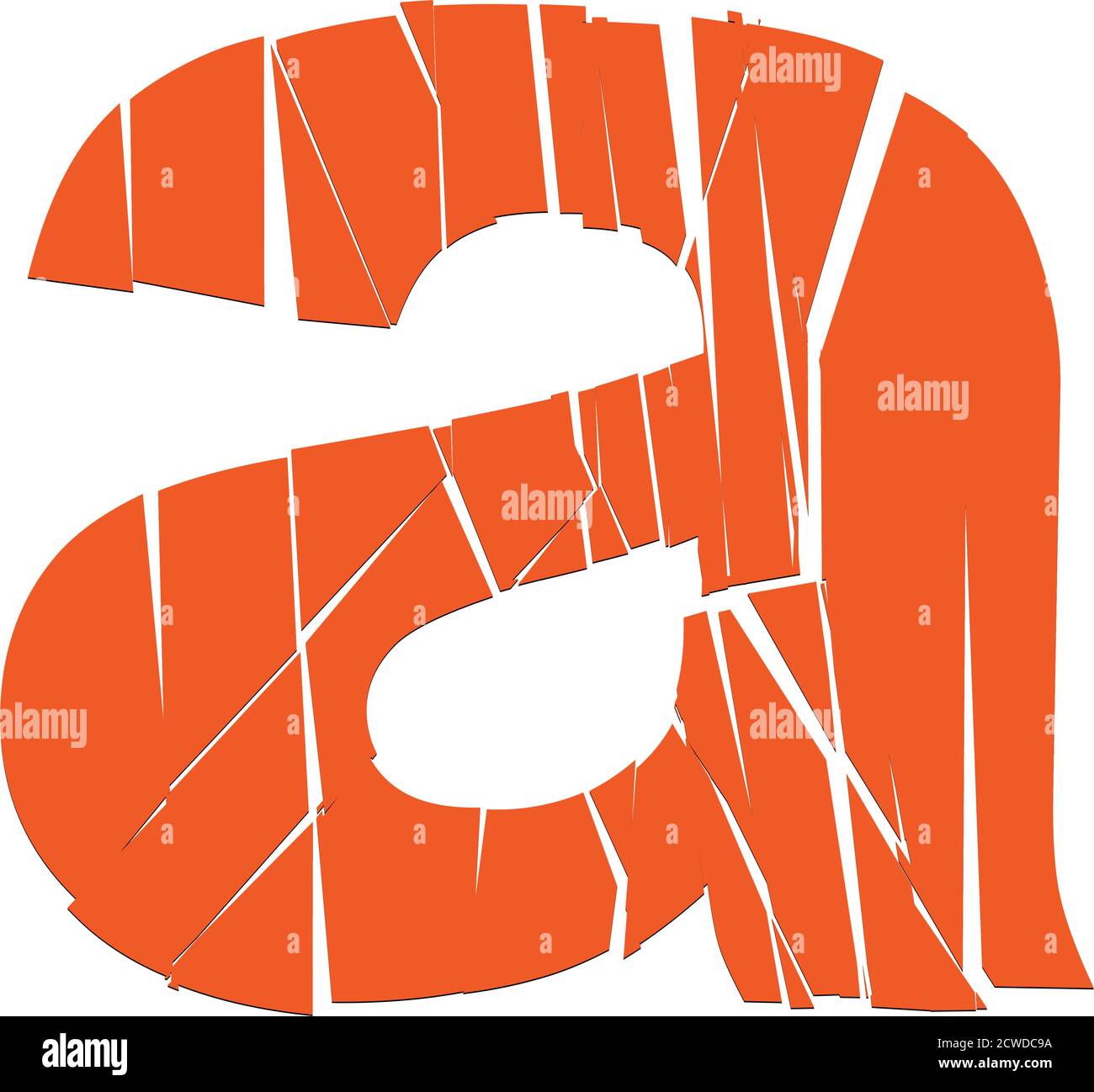 Colorful lowercase letter /a/ with fracture, broken, shattered effect ...