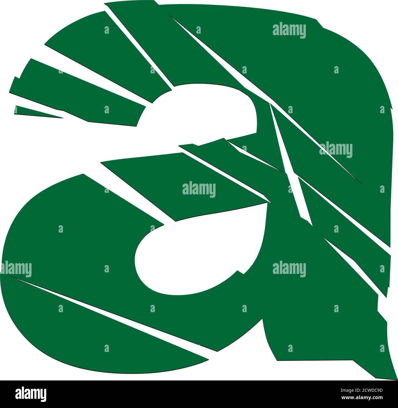 Colorful lowercase letter /a/ with fracture, broken, shattered effect ...