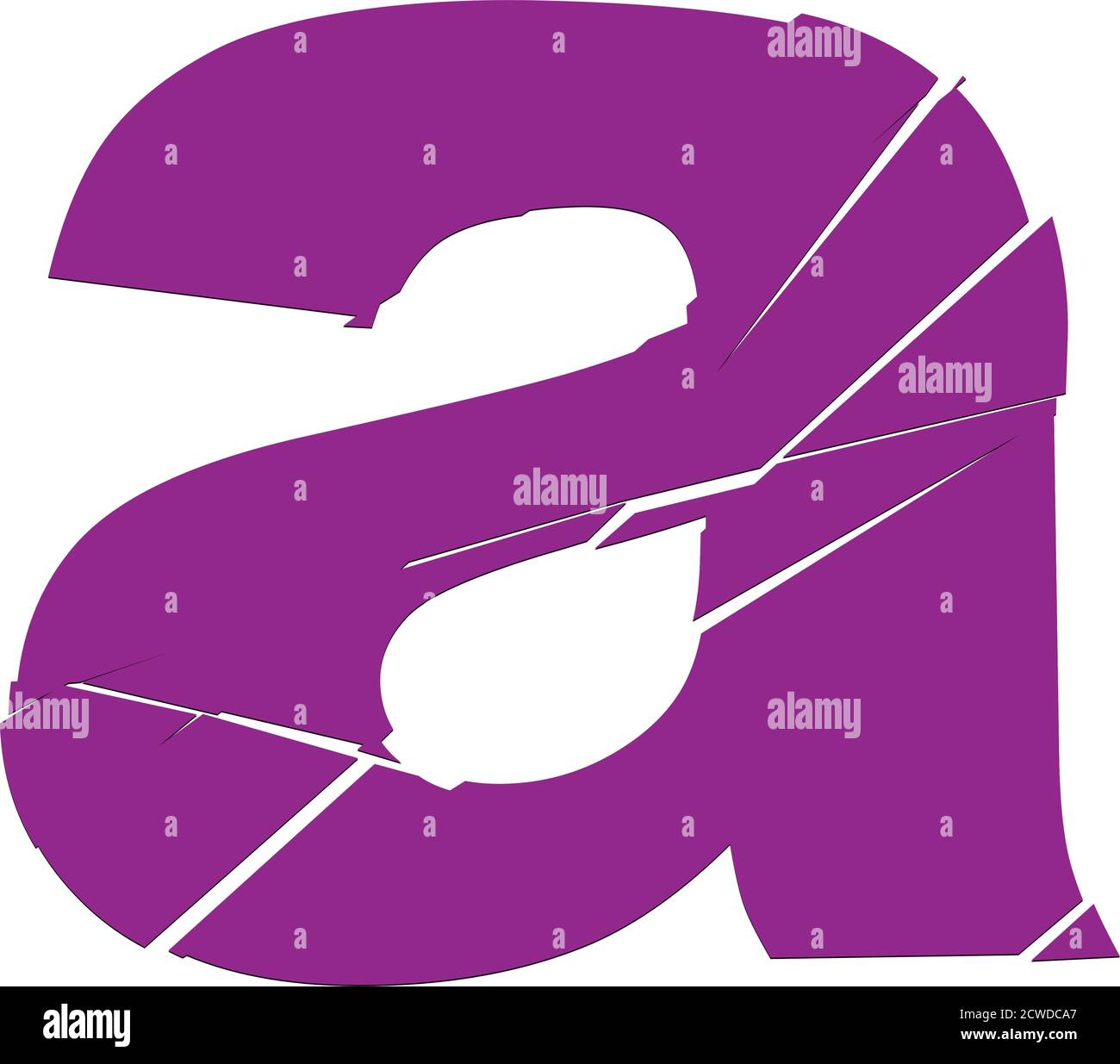 Colorful lowercase letter /a/ with fracture, broken, shattered effect ...