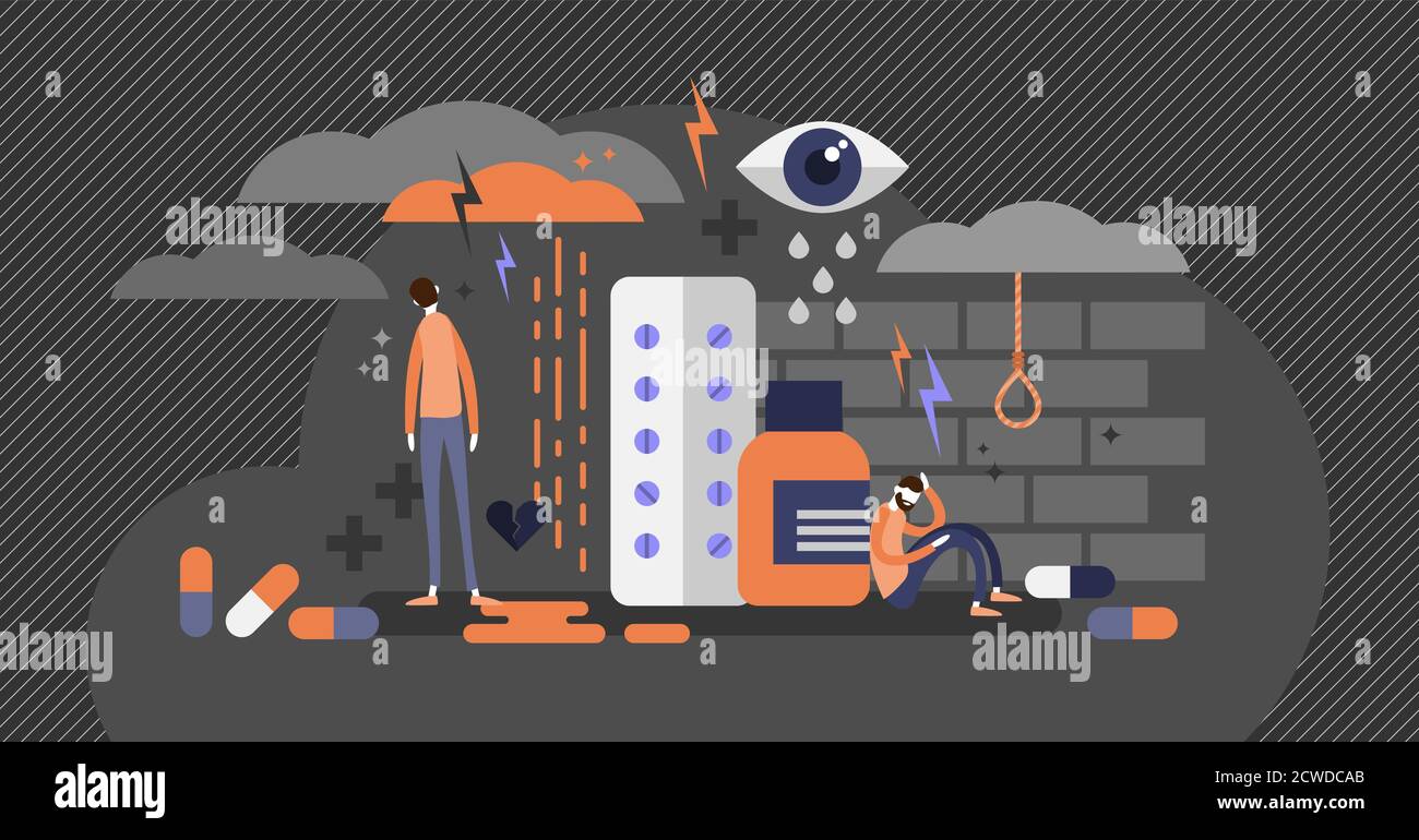 Depression concept flat vector illustration, mental health problems ...
