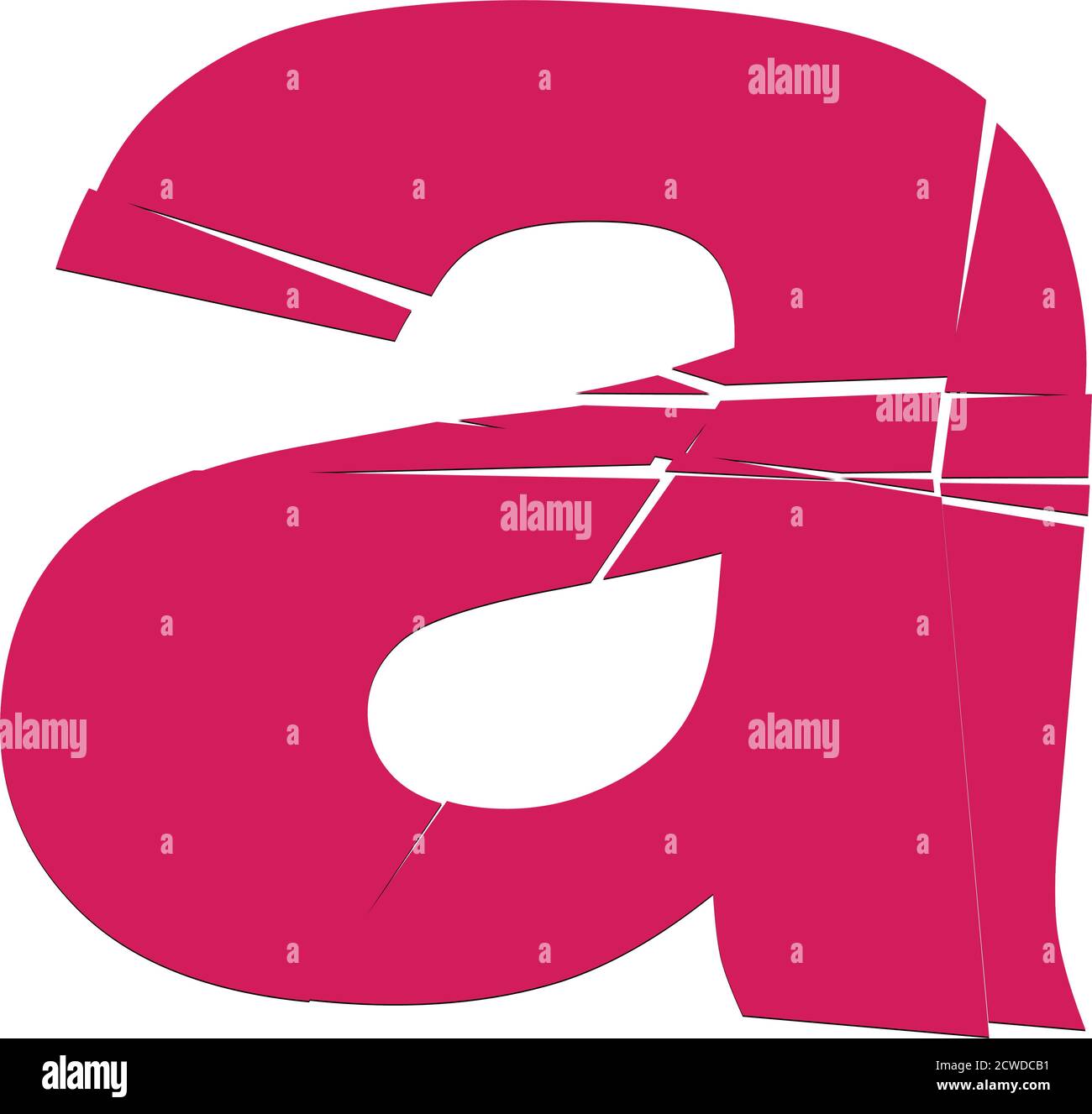 Colorful lowercase letter /a/ with fracture, broken, shattered effect ...
