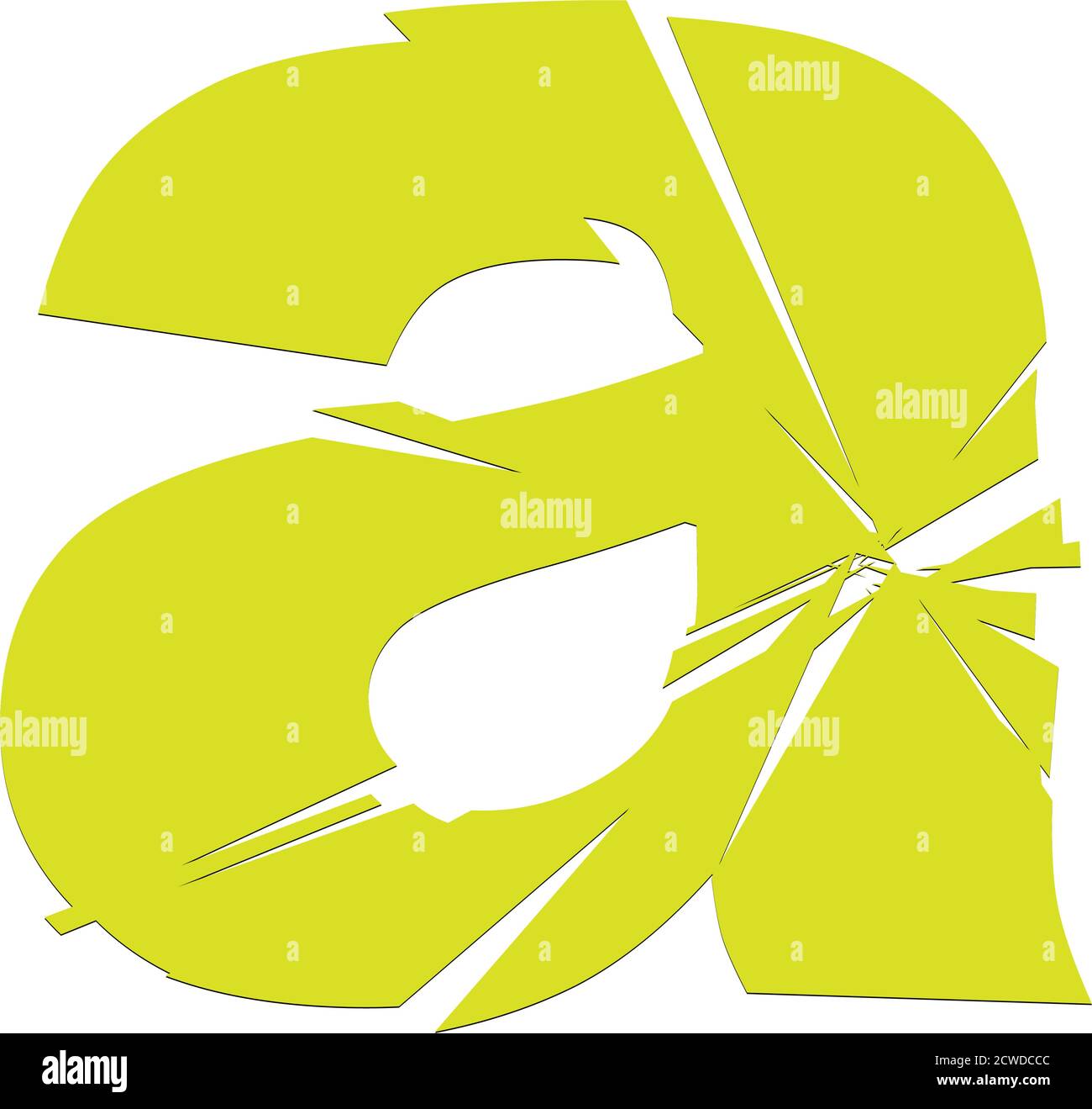 Colorful lowercase letter /a/ with fracture, broken, shattered effect ...