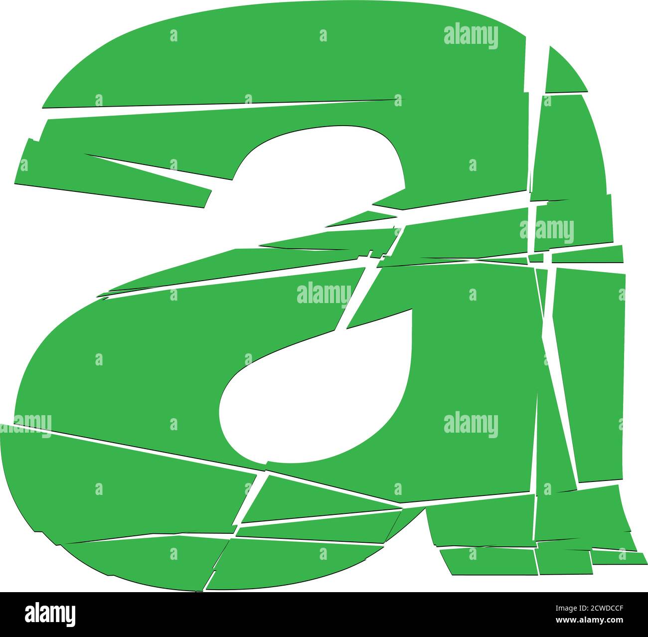 Colorful lowercase letter /a/ with fracture, broken, shattered effect ...