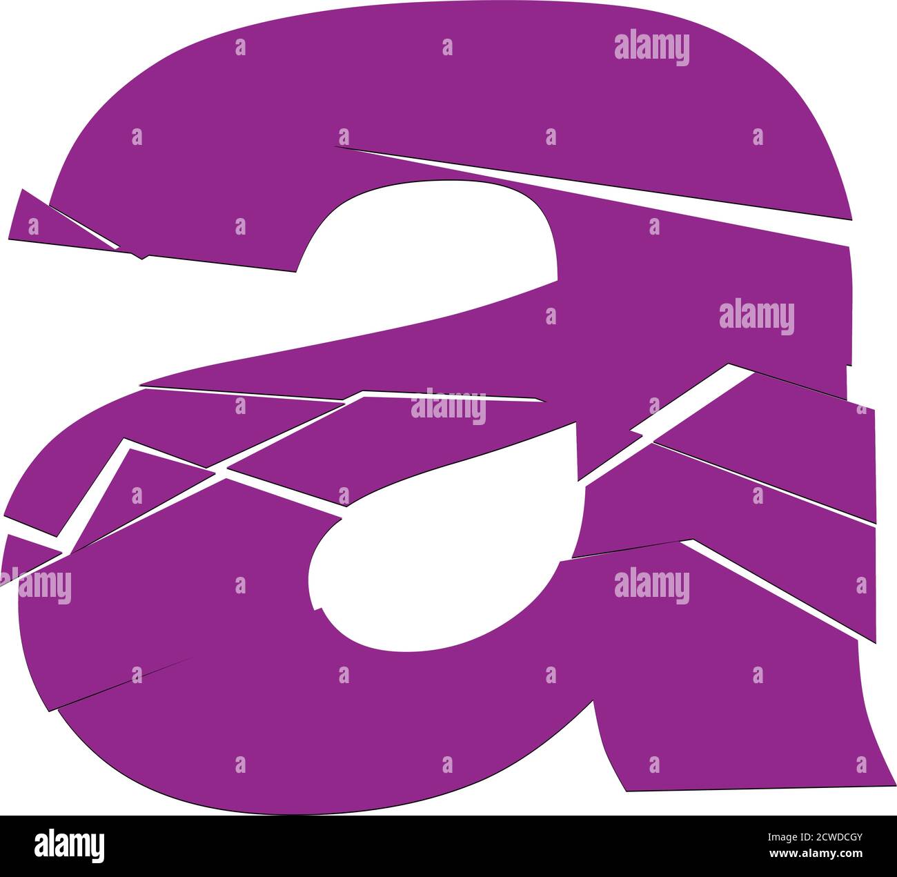 Colorful lowercase letter /a/ with fracture, broken, shattered effect ...