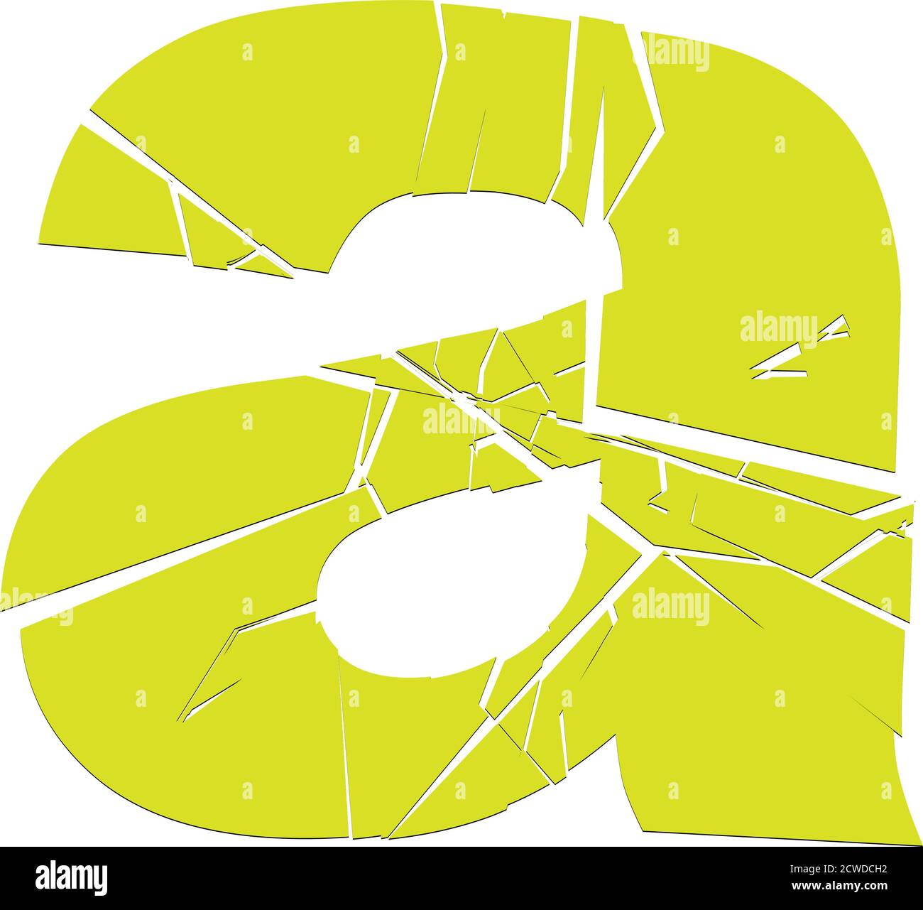 Colorful lowercase letter /a/ with fracture, broken, shattered effect ...