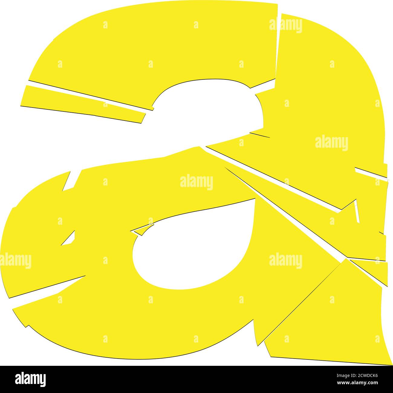 Colorful lowercase letter /a/ with fracture, broken, shattered effect ...
