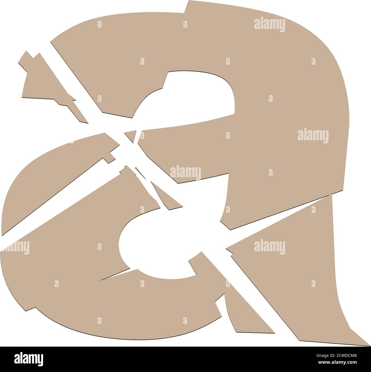 Colorful lowercase letter /a/ with fracture, broken, shattered effect ...