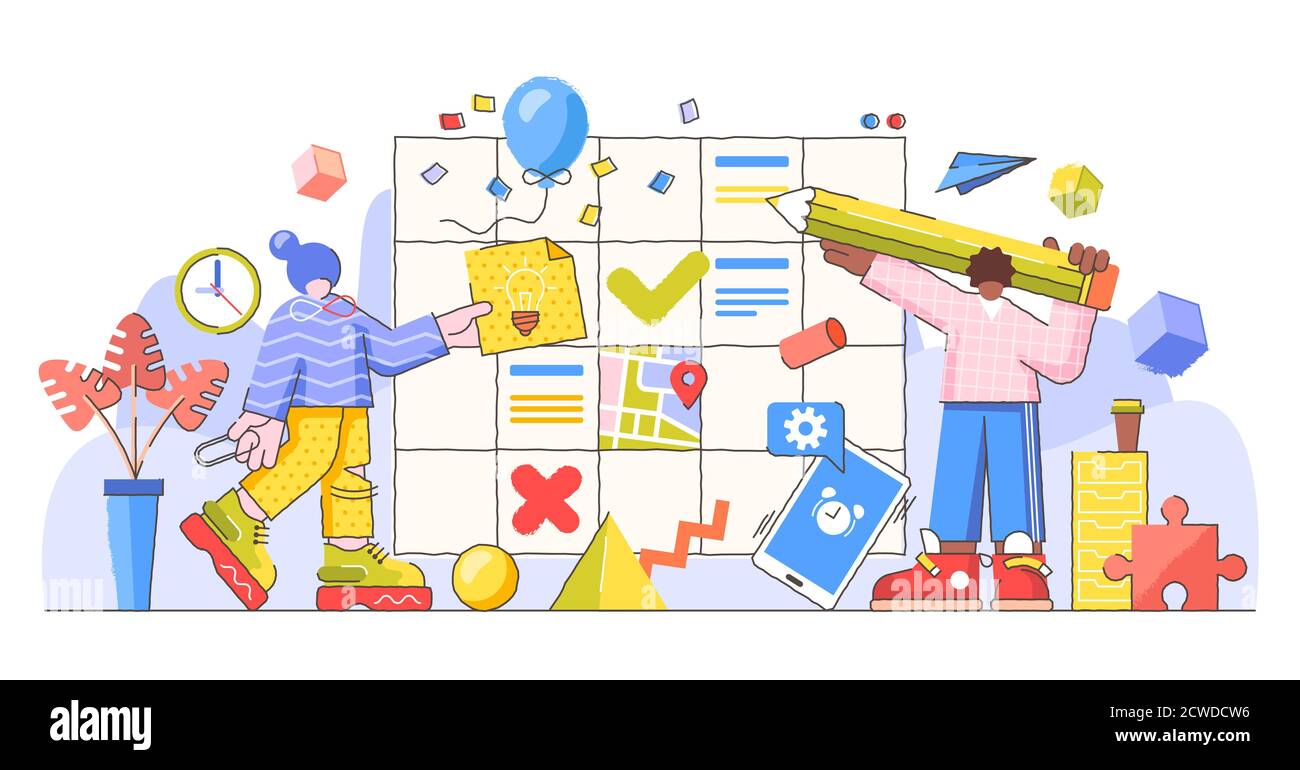 Planning process, stylized big limbs character creative concept vector ...