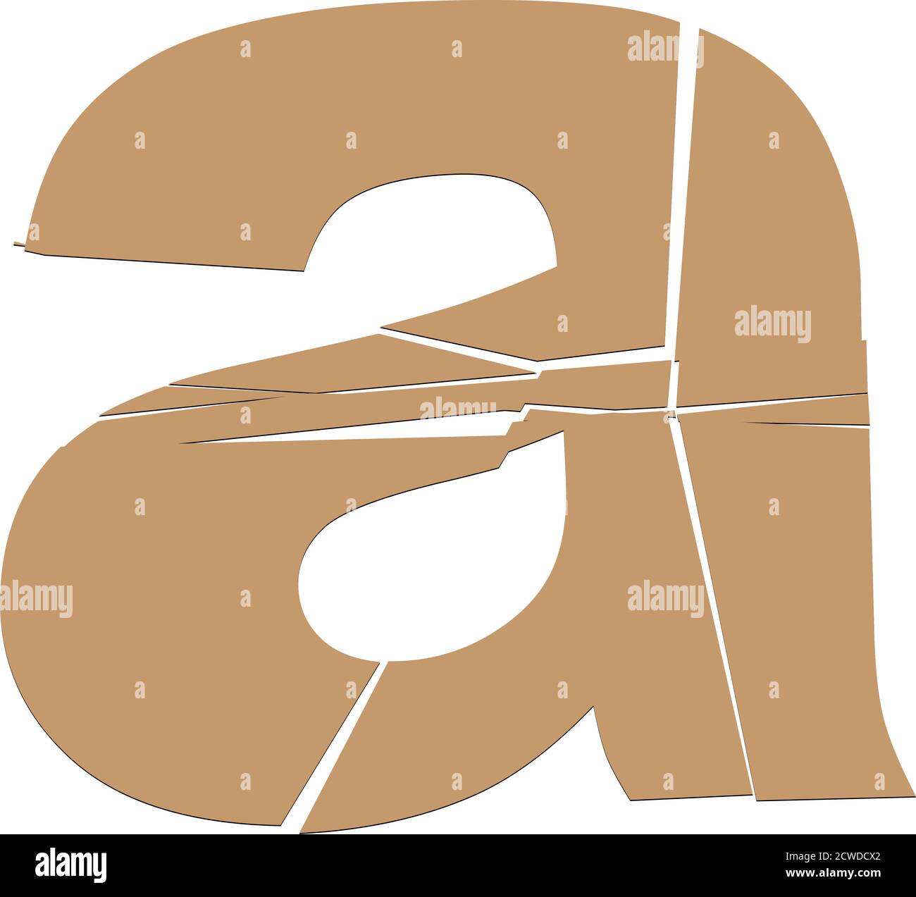 Colorful lowercase letter /a/ with fracture, broken, shattered effect ...