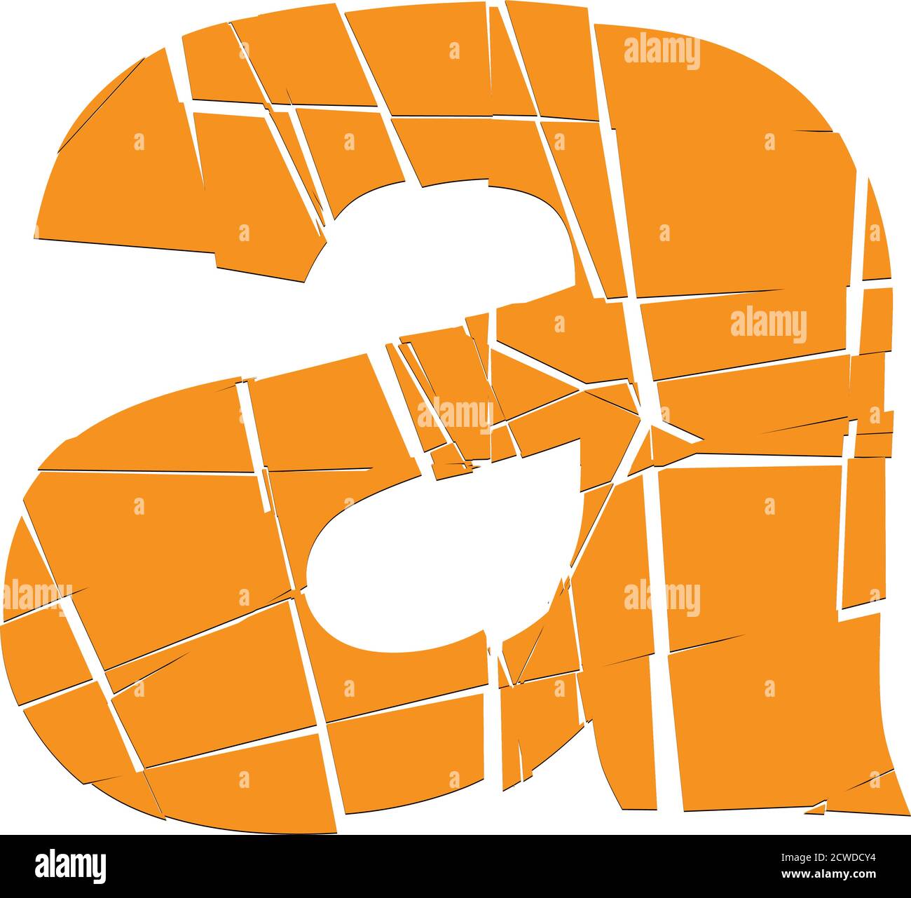 Colorful lowercase letter /a/ with fracture, broken, shattered effect ...