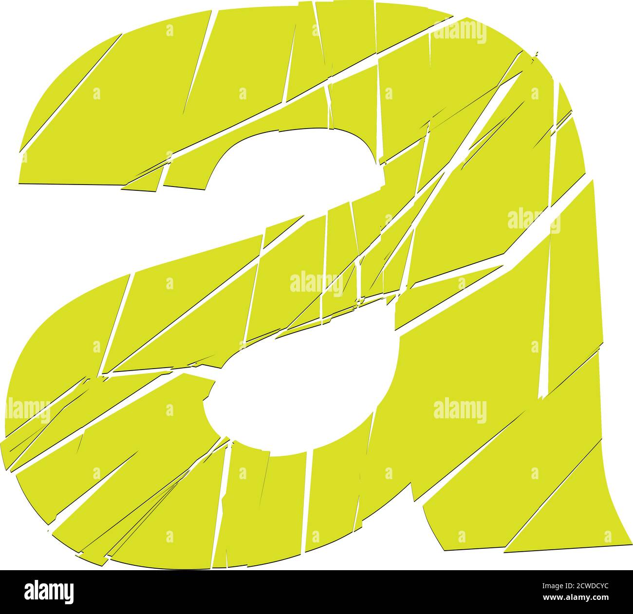 Colorful lowercase letter /a/ with fracture, broken, shattered effect ...