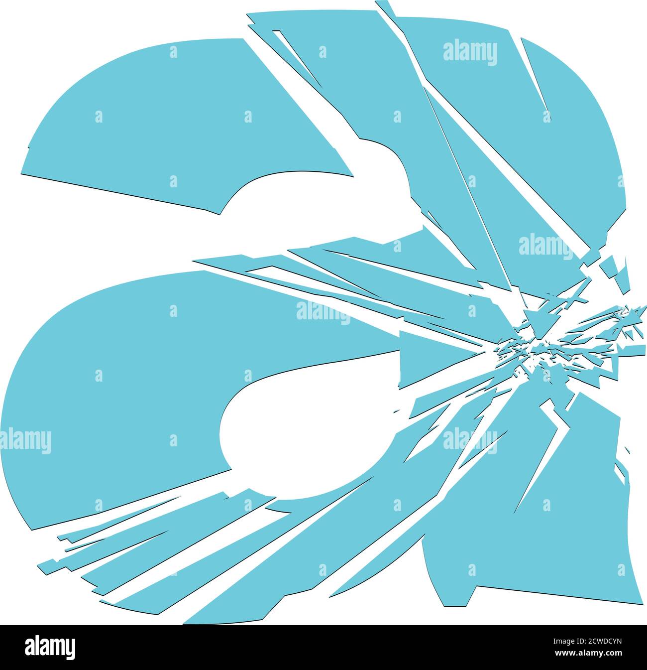 Colorful lowercase letter /a/ with fracture, broken, shattered effect ...