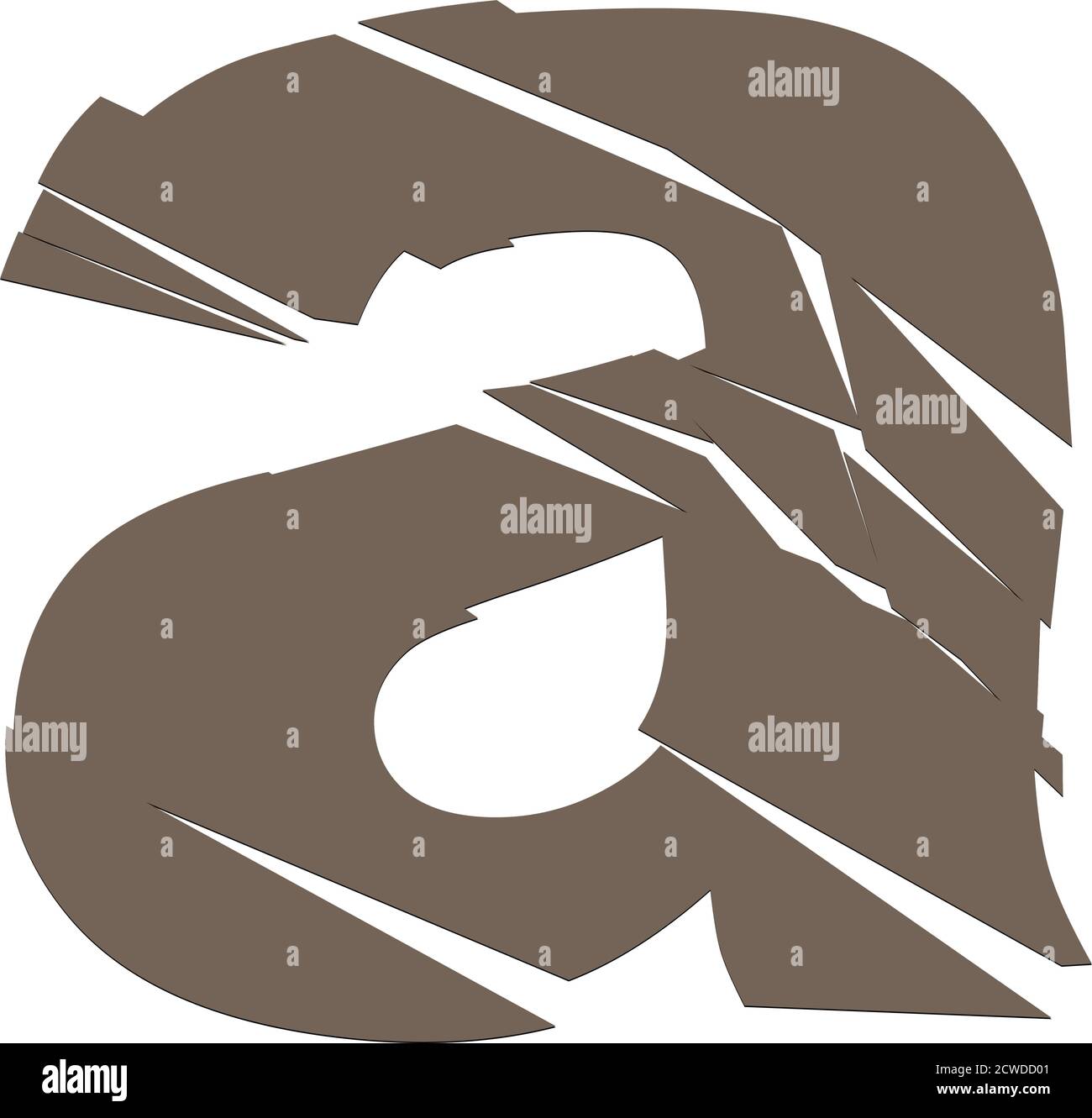 Colorful lowercase letter /a/ with fracture, broken, shattered effect ...