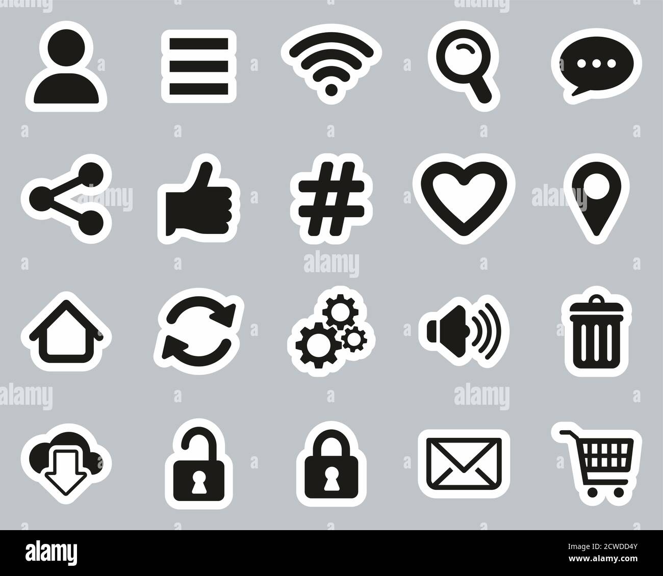App Menu Icons Black & White Sticker Set Big Stock Vector Image & Art ...